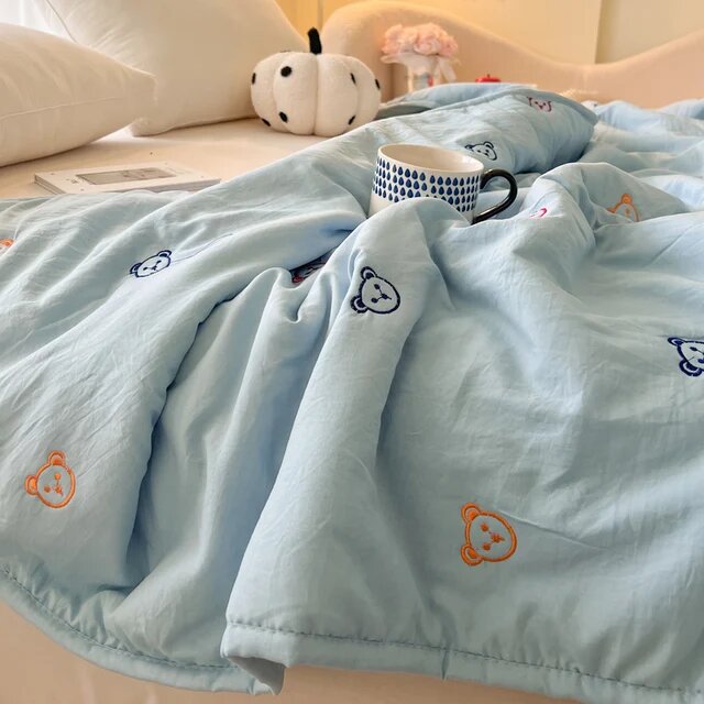 Японский минимализм, приятное для кожи летнее одеяло, мягкое промытое одинарное двойное одеяло с вышивкой, удобное дышащее тонкое одеяло