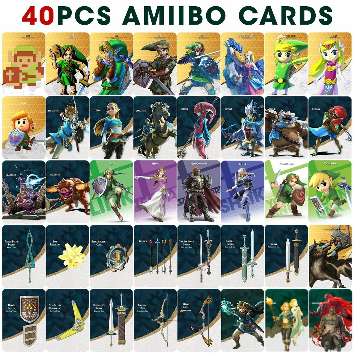 Все 40шт мини-карт Zelda amiibo, The Legend of Zelda: Tears of the Kingdom Ganondorf для Nintendo Switch