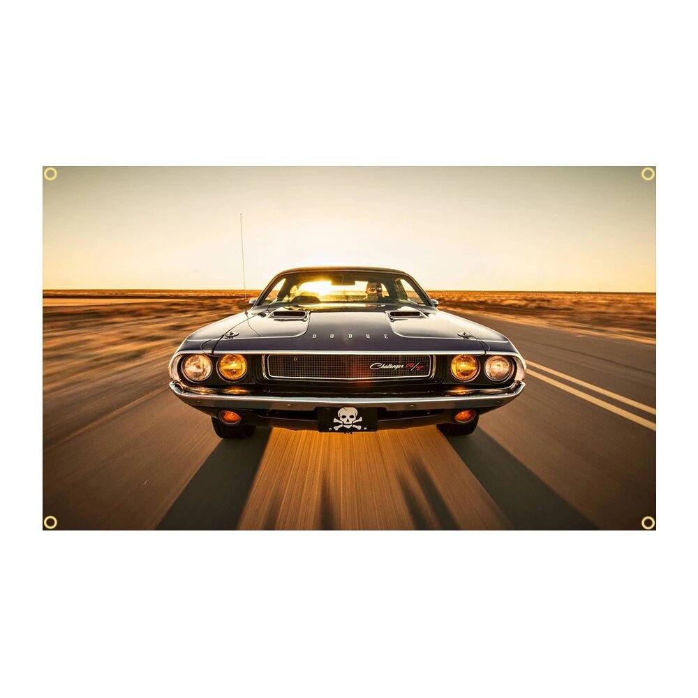 Ретро американский мышечный гоночный автомобиль флаг из полиэстера 120 x 180cm, 4 holes in 4 corners