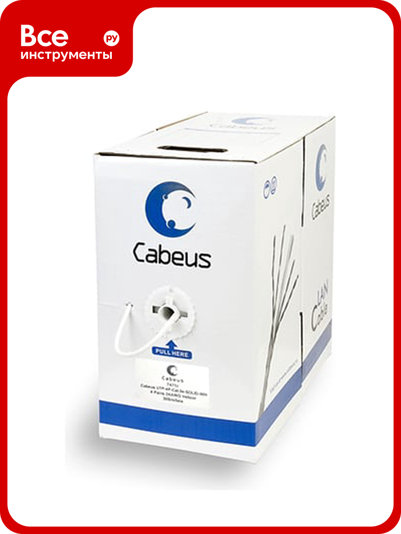 Кабель Cabeus витая пара, категория 5e, 4 пары 0,51мм, одножильный, белый, UTP-4P-Cat.5e-SOLID-WH