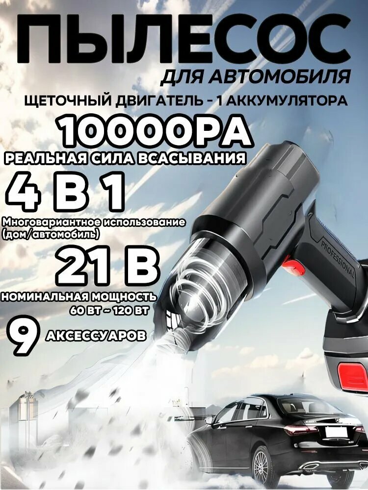 Пылесос для автомобиля ручной беспроводной/Автопылесос беспроводной мощный, Щеточный двигатель,1 батареи, S2