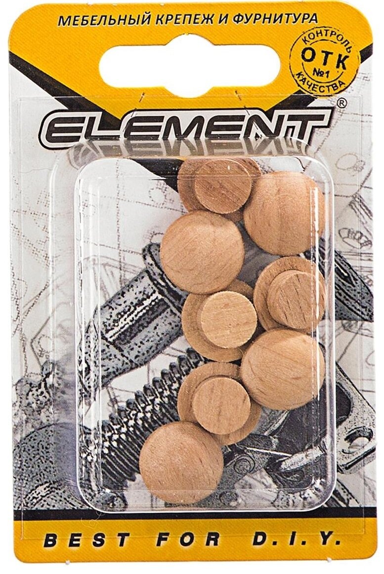 Заглушка декоративная Element / Элемент для скрытия отверстий, деревянная, цвет дуб, 10мм, 8шт. / строительство и ремонт