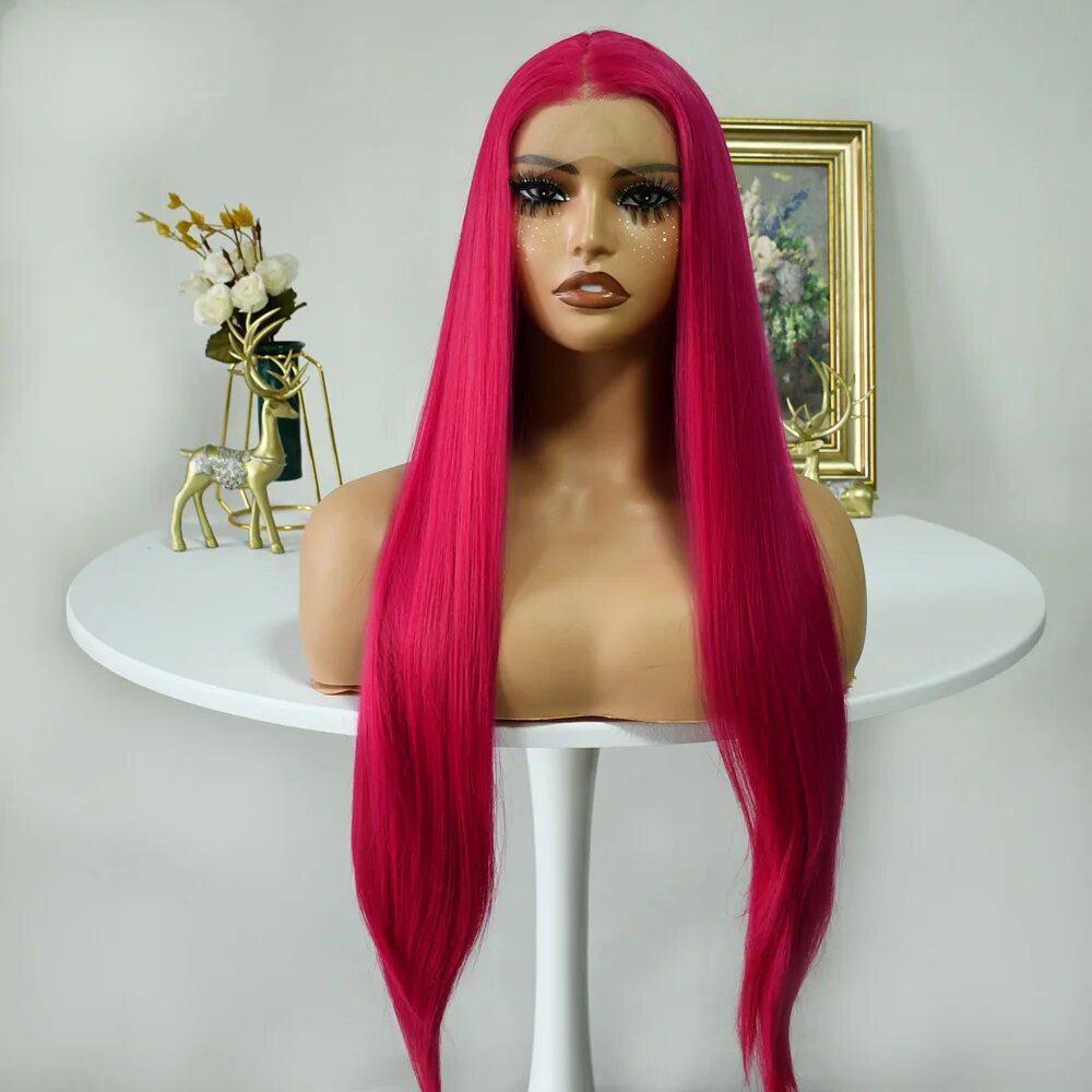 Розовый синтетический парик Glueless 32 дюйма, Rose Pink