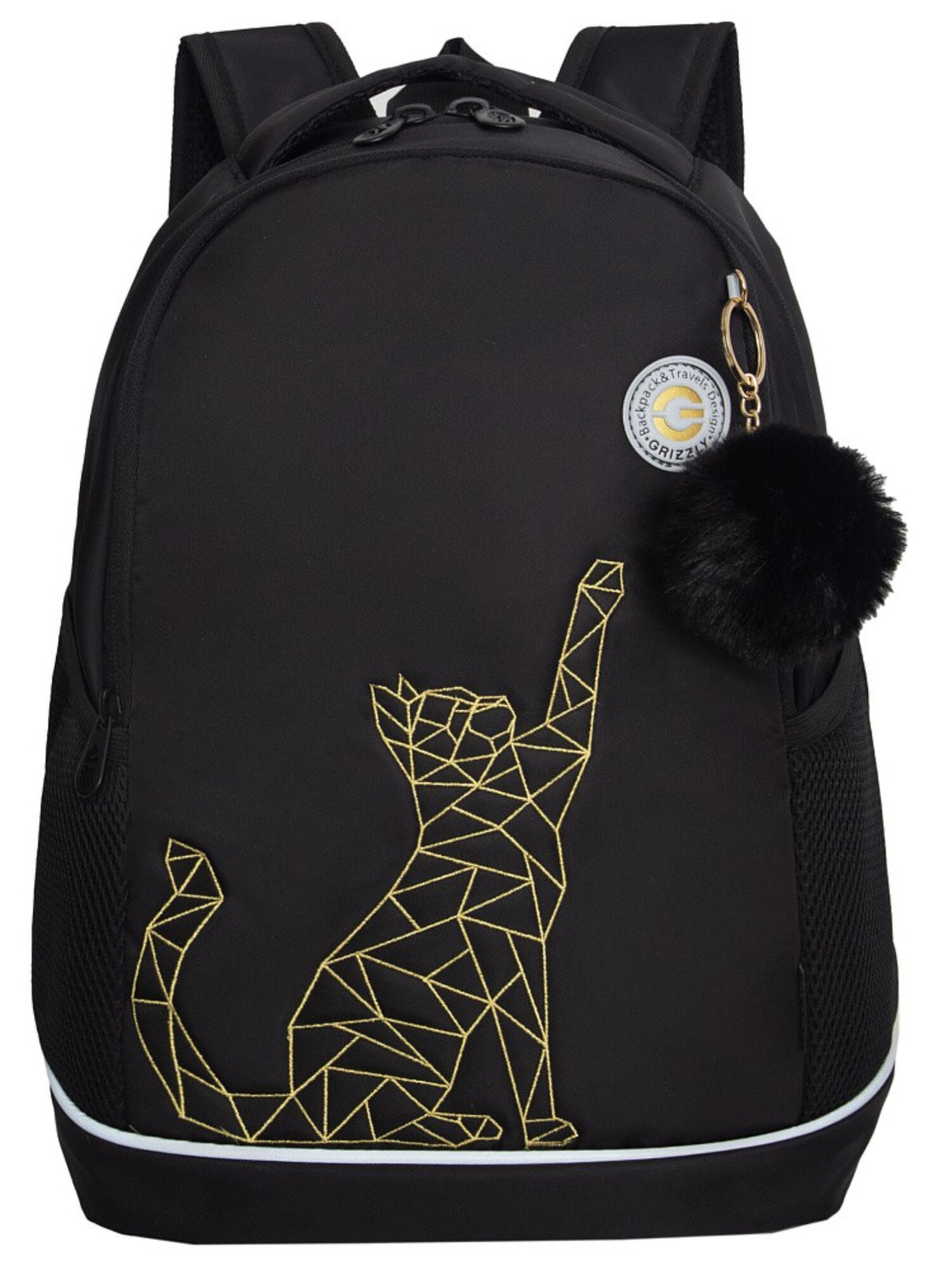 Школьный рюкзак GRIZZLY для девочек, RG-563-2, чёрный - золото, 28х38х18
