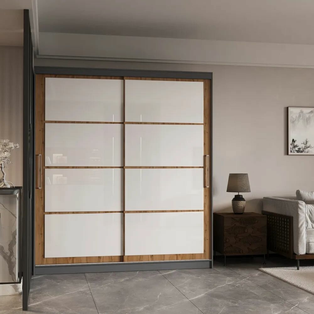 Шкаф-купе Гранд 1 2.0м Лакобель 2шт Графит/Дуб вотан