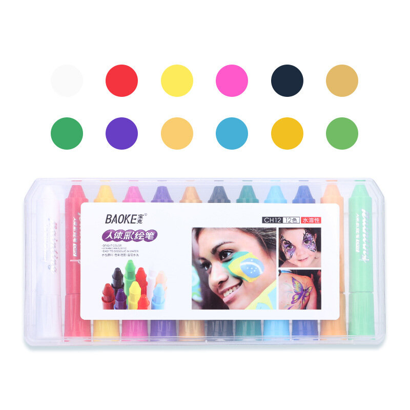 Ручка-карандаш Baoke CH06, водорастворимая, моющаяся, 12 цветов