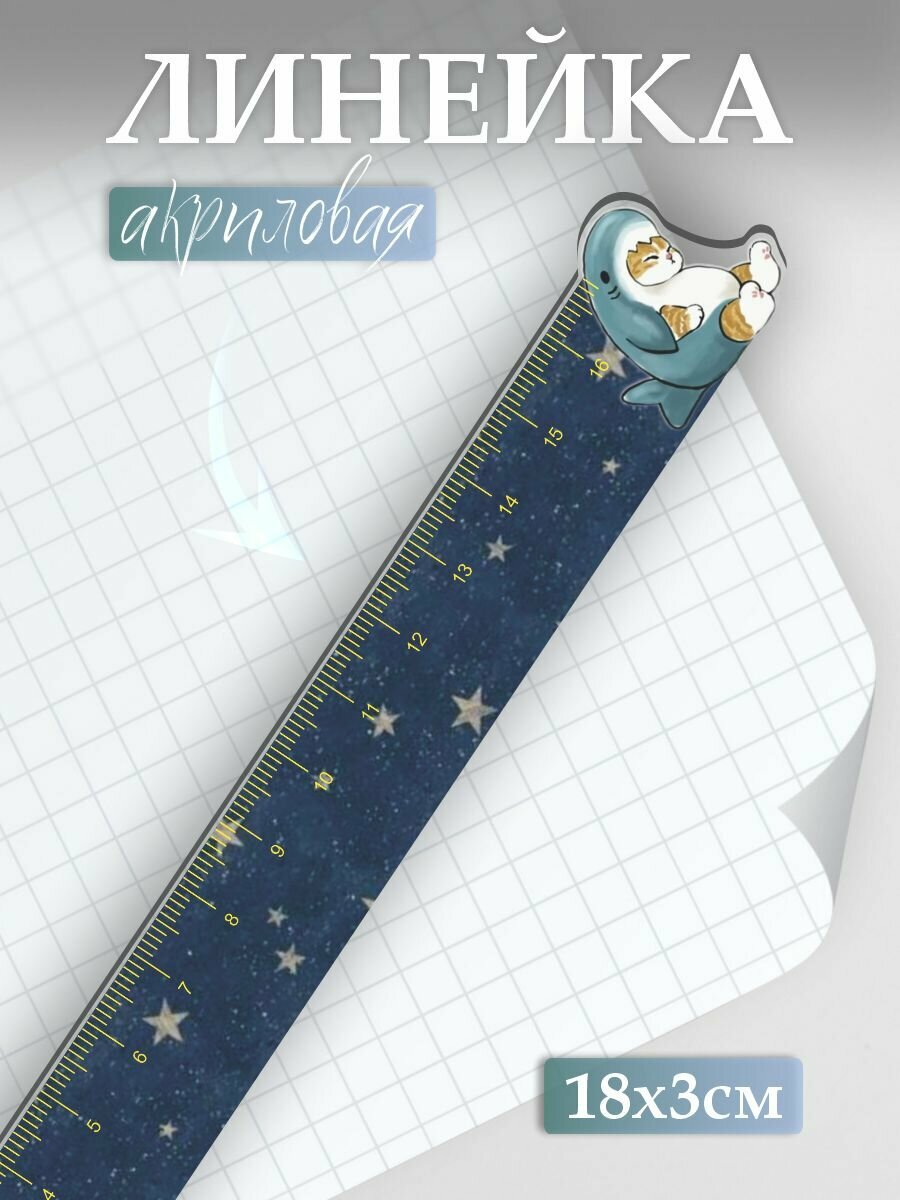 Линейка школьная Котик спит - акула