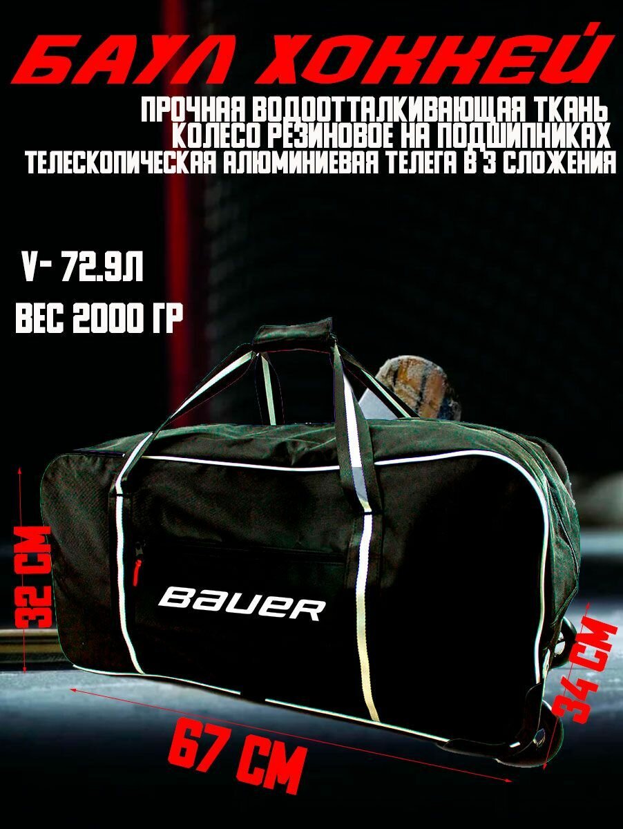 Баул хоккейный BAU 24-201 детский, черный п. э. черно-белая ручка