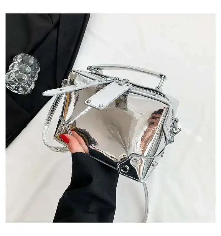 Женские сумочки, блестящие квадратные сумки, квадратные сумки, Silver, SKU01041