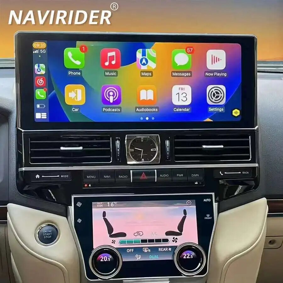 16,2-дюймовый Android 13 для Toyota Land Cruiser LC200 2007-2022 ЖК-экран с кондиционером и быстрой зарядкой, мультимедийный двойной экран AC Panel