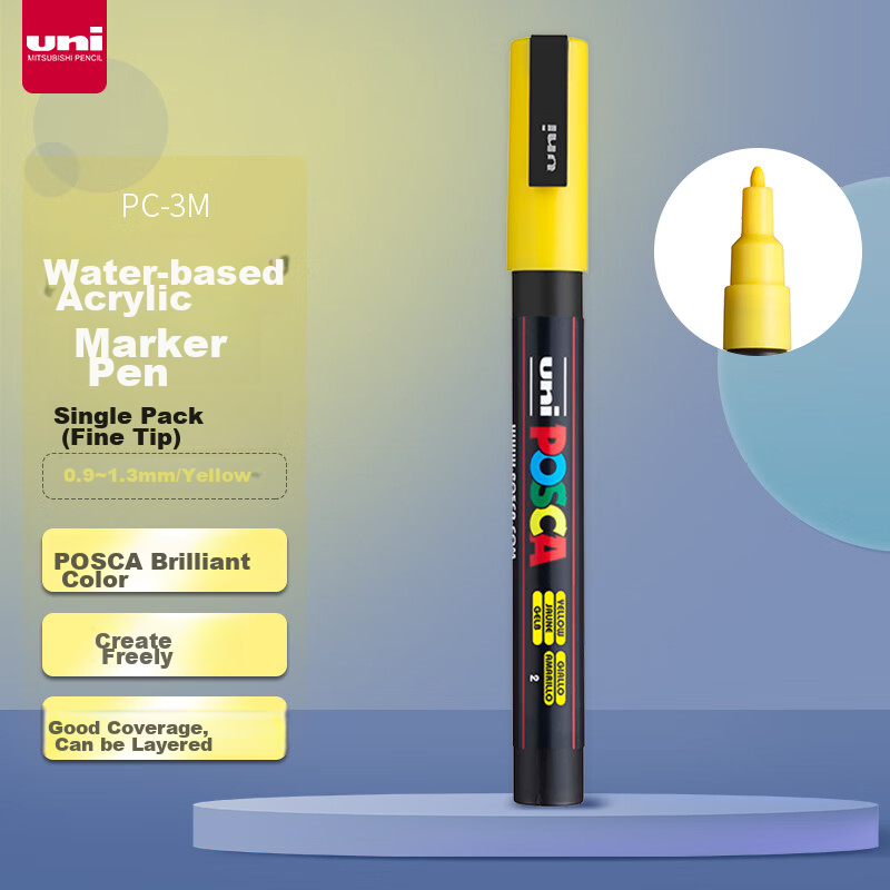 Uni Mitsubishi POSCA Acrylic Marker (Fine Line) Yellow Single Pen PC-3M Drawing Poster Advertising Marker Painting Hand-Draw Graffiti Pen