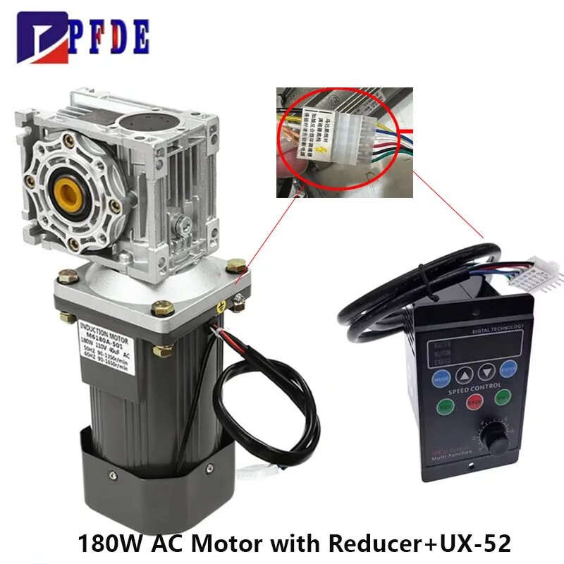 Мощные электрические двигатели переменного тока 110 В 220 В 180 Вт 13 об/мин до 270 об/мин Червячный мотор-редуктор с комплектами регуляторов скорости переменного тока Выходной вал диаметром 18 мм 67RPM, 220V, With UX-52