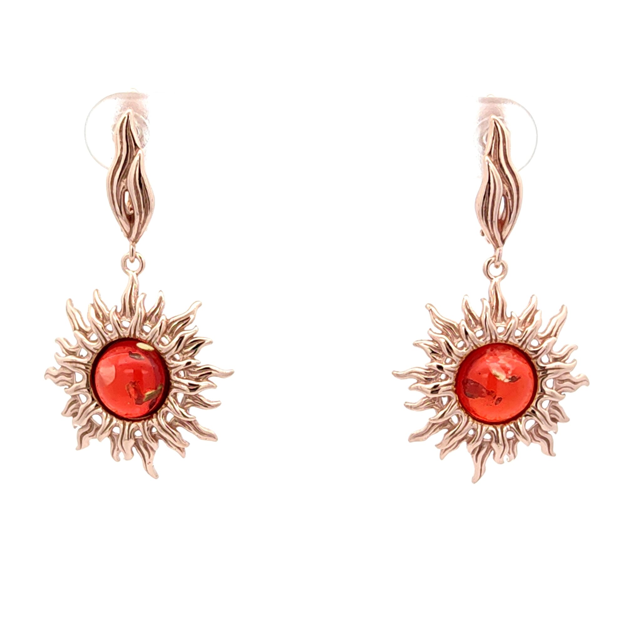 Серьги, серебро, 925 проба, золочение, янтарь