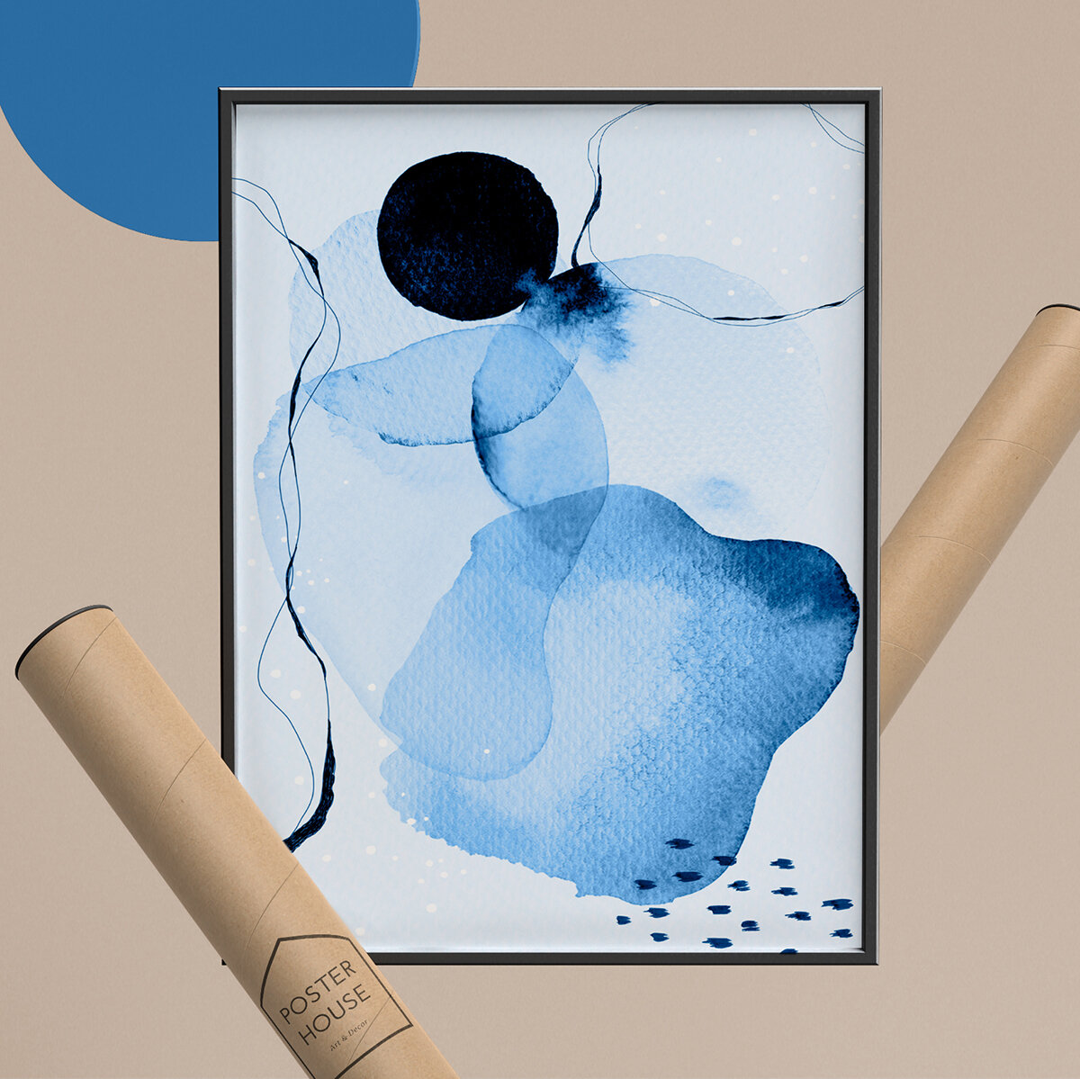 Постер Абстракция минимализм 40х50 см без рамы/ Абстрактный, минималистичный плакат/ Акварель, фигуры/ Эстетичный голубой плакат, постер для интерьера, декор стен