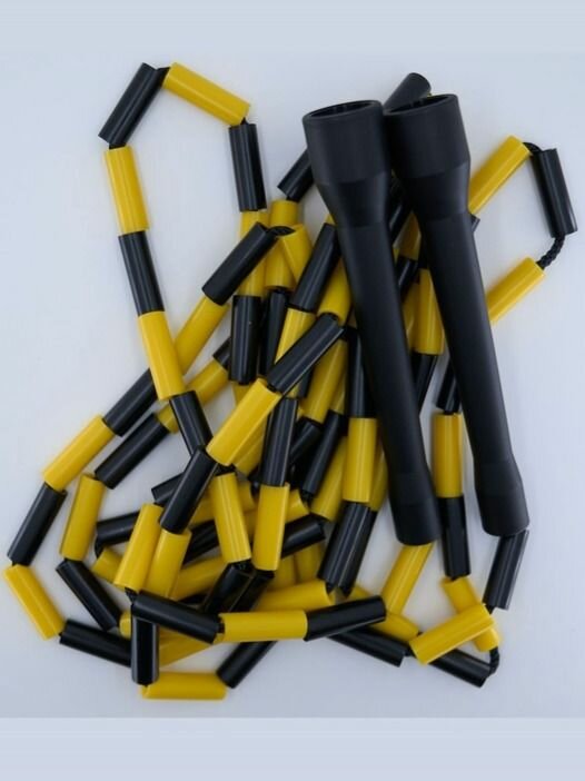 Бисерная скакалка профессиональная (короткие ручки) желтый-черный