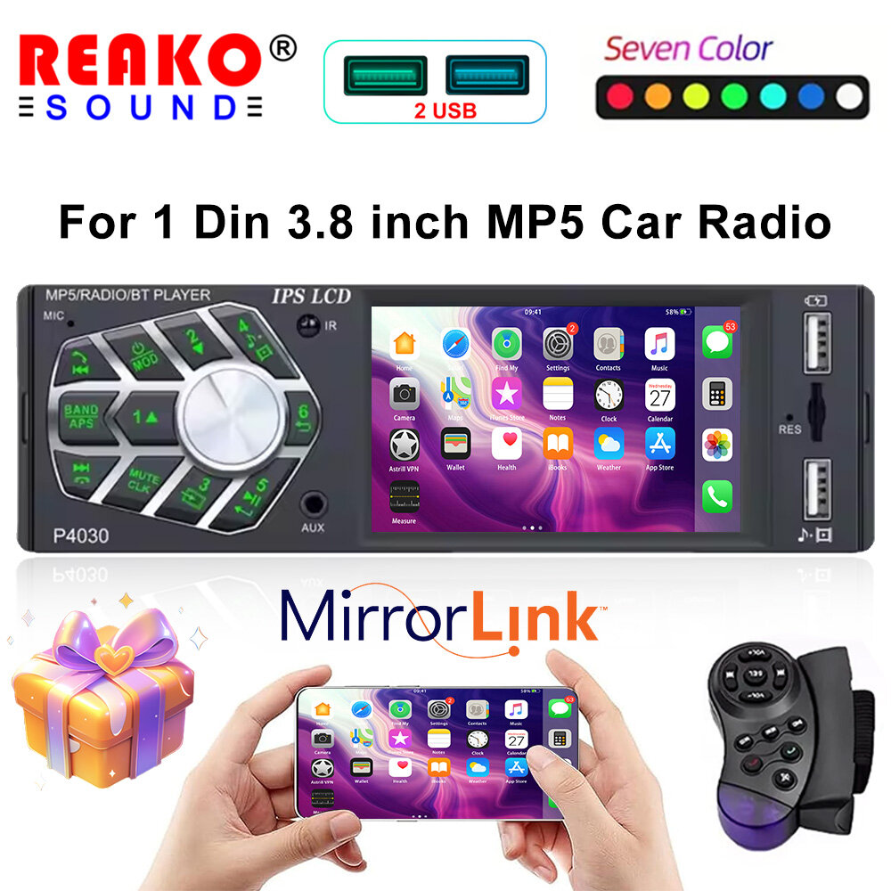 Магнитола для авто с блютуз /Автомагнитола Пионер 1DIN с Biuetooth и USB. 2 Пульта в комплекте.