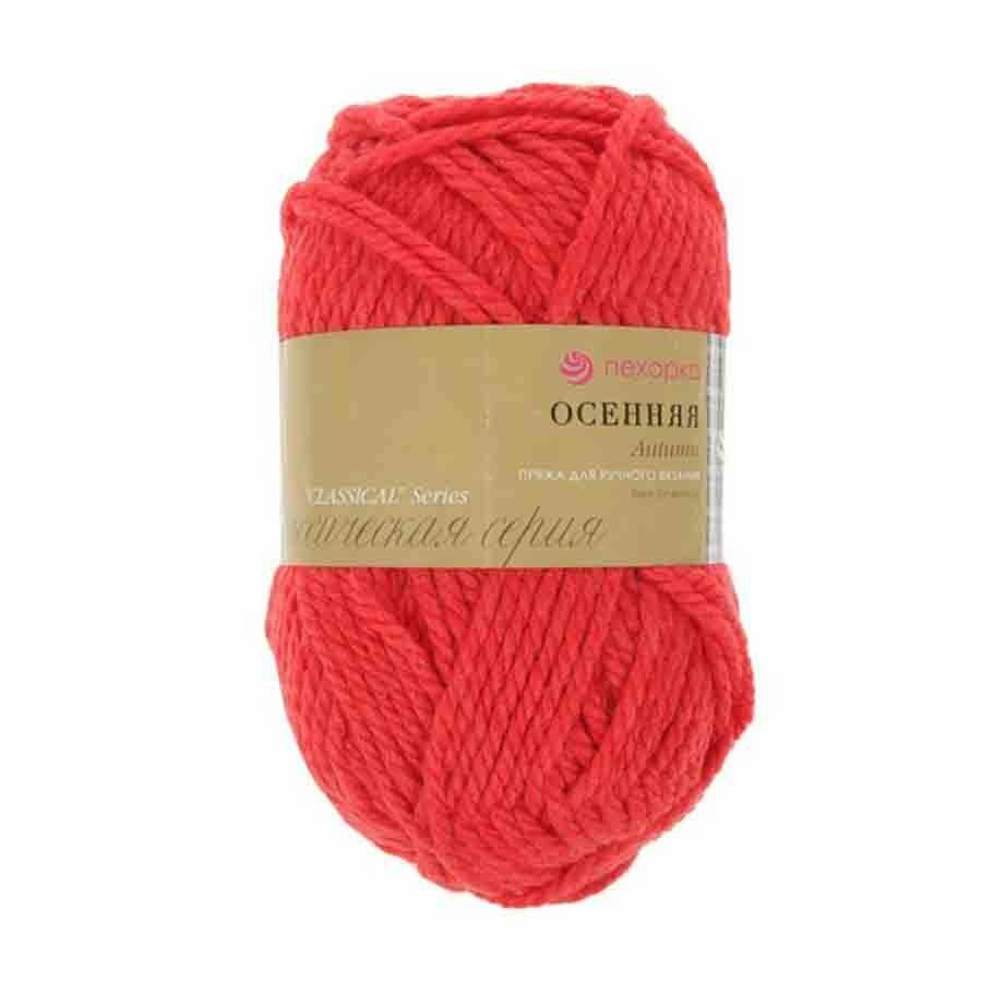 Пряжа для вязания Пехорка Осенняя 088 красный мак 200 гр/150 м 25% шерсть, 75% ПАН