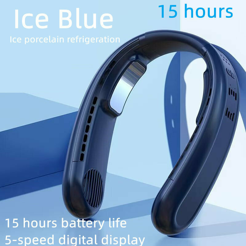 Neck fan/neck portable mini air conditioner, 5-speed digital display, ice porcelain cooling