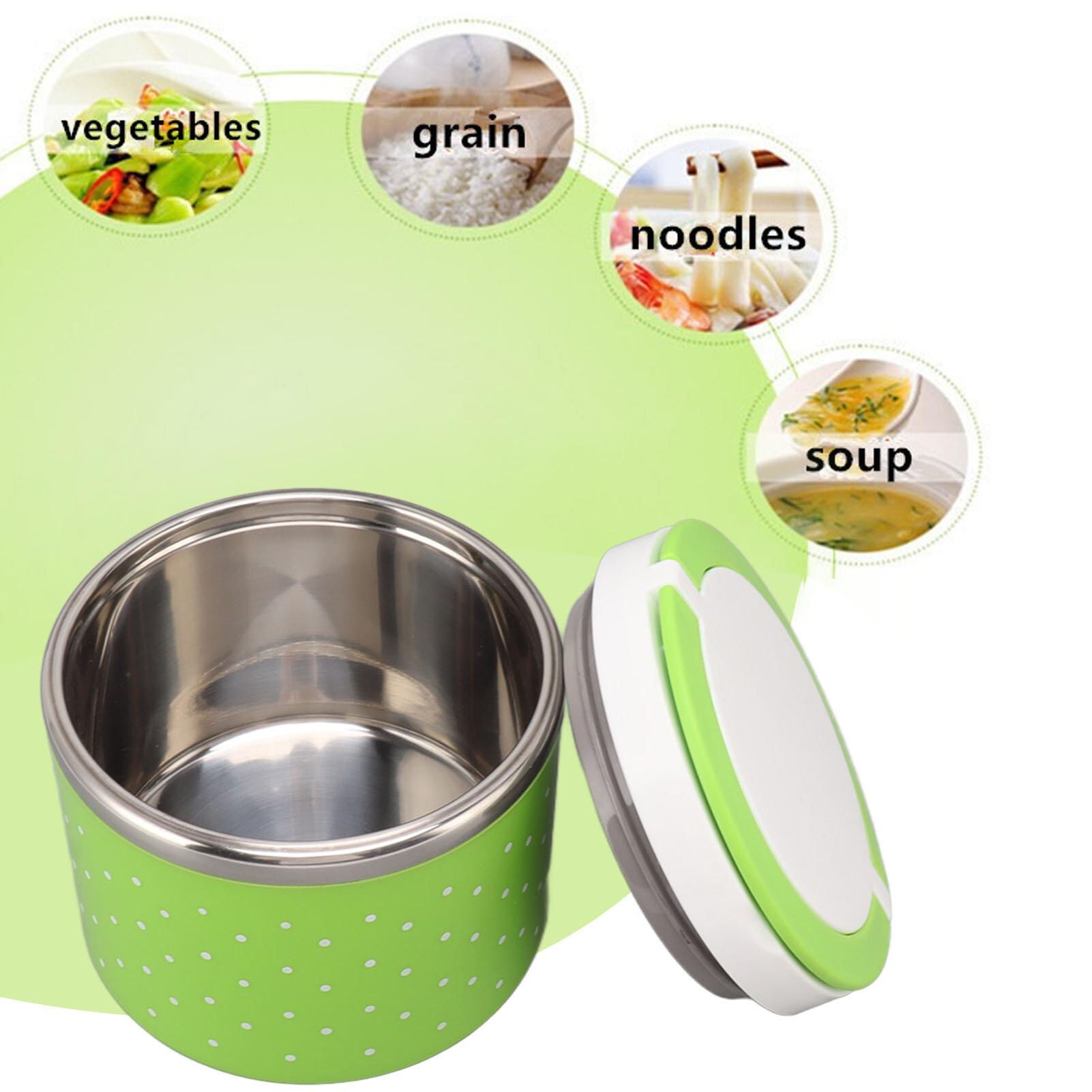 Круглый изолированный ланч-бокс, герметичный портативный большой термоконтейнер для еды для школы, офиса, путешествий, зеленый