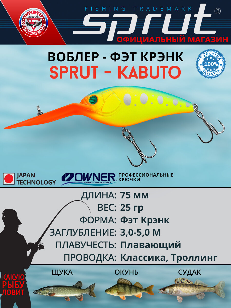 Воблер Sprut Kabuto Floating/75mm/25g/3-5m/LBTR