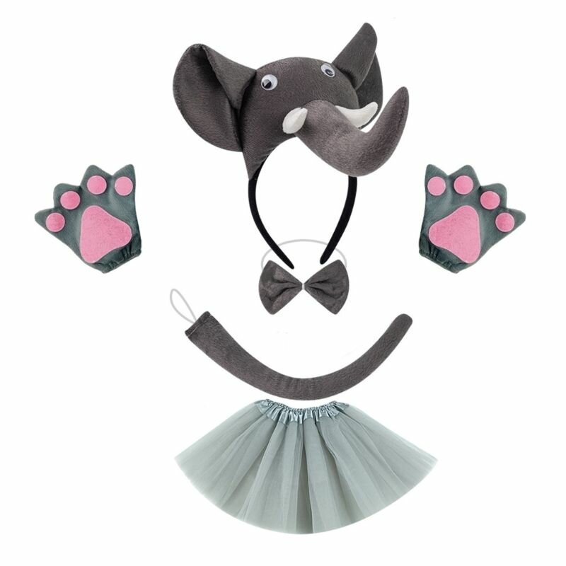 Аксессуары для игры со слоном-трехмерный слон-тройка плюс перчатки, серая газовая юбка