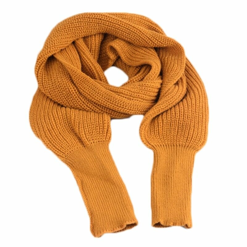 Женский вязаный плед-пончо с рукавами, куркума