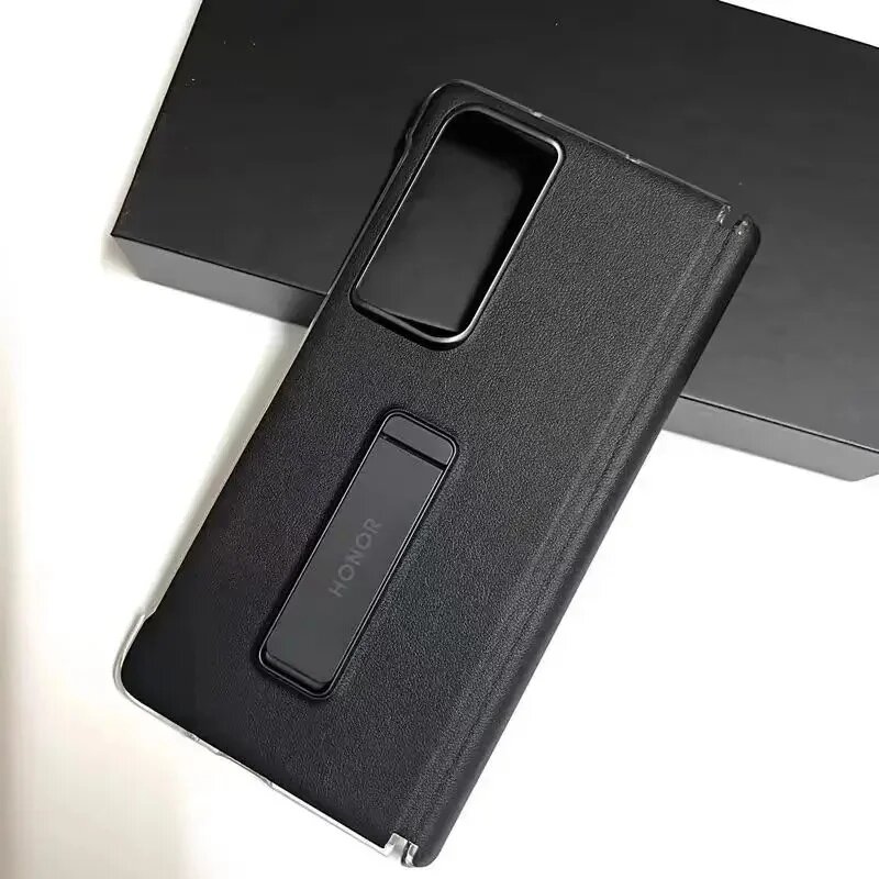Черный кожаный чехол с кронштейном для Honor Magic V2