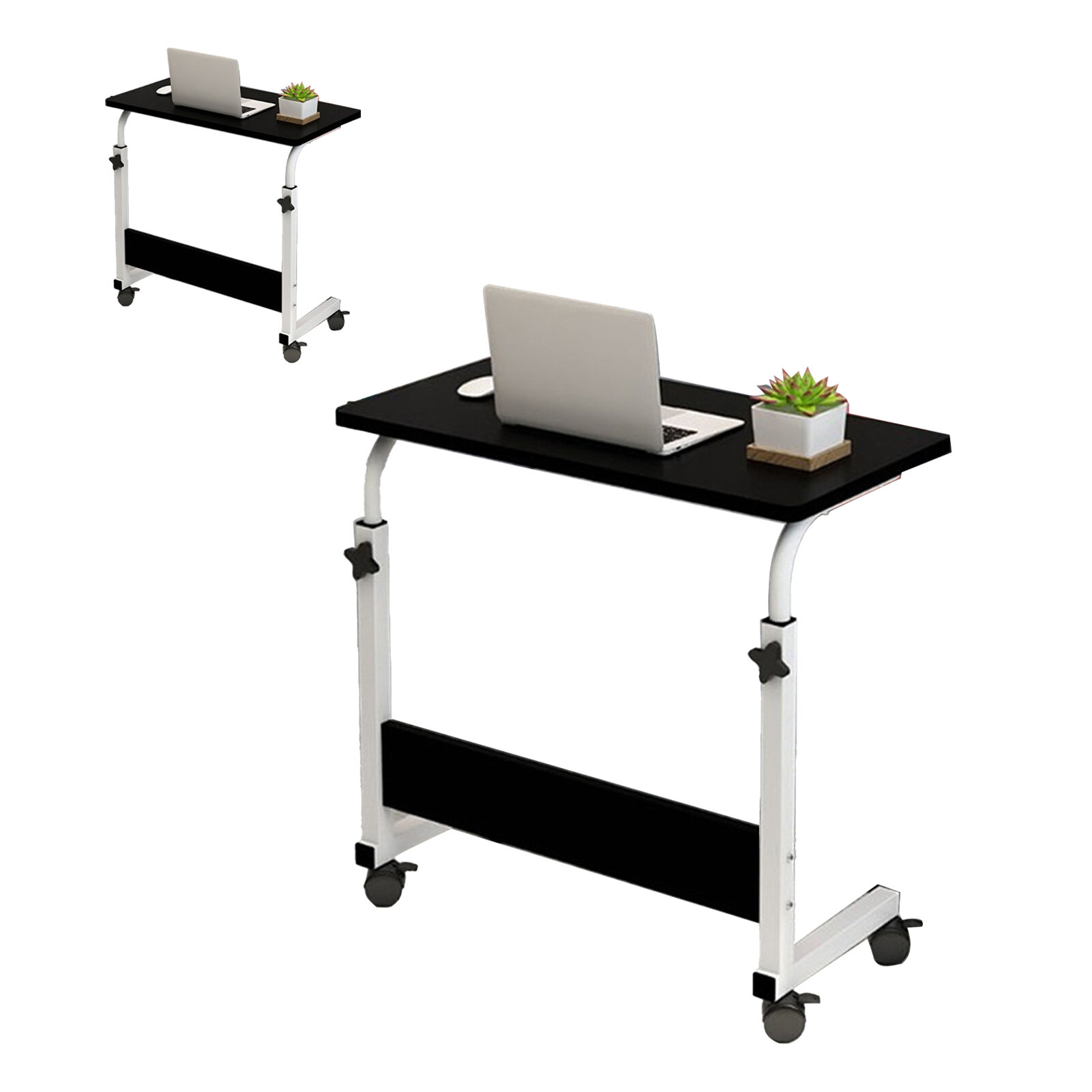 Подъемная прикроватная тумбочка 60 x 40 см C-образная металлическая рама, мобильный стол для ноутбука для домашнего дивана, черный