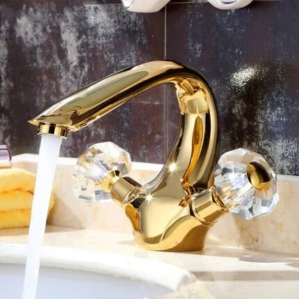 Двойной хрустальный стеклянный смеситель для раковины для ванной комнаты, латунный клапан для горячей и холодной воды, аксессуары для смесителя