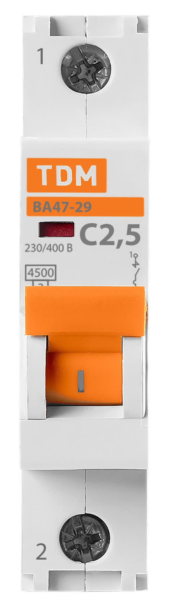 Автоматический выключатель TDM Electric / ТДМ Электрик ВА47-29, 1Р 2.5А, характеристика С 4.5кА, SQ0206-0083 / электроавтомат