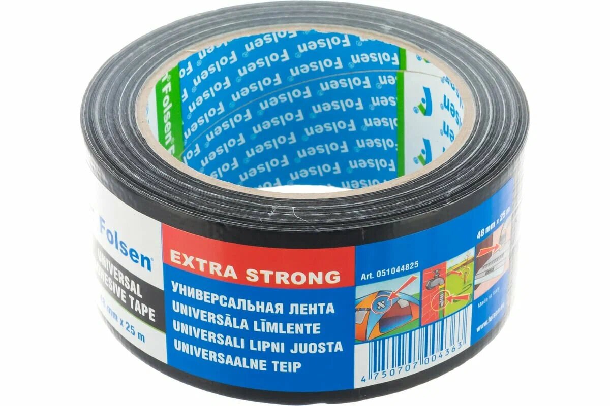 Универсальная тканевая влагоустойчивая лента Folsen 48ммx25м черная 240мк 051044825