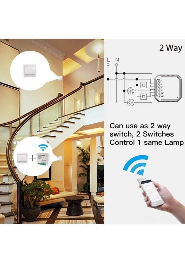 Модуль Smart Wi-Fi Switch: совместимость с Google Home/Alexa, двустороннее управление, управление через мобильное приложение Tuya/Smart Life и другие функции