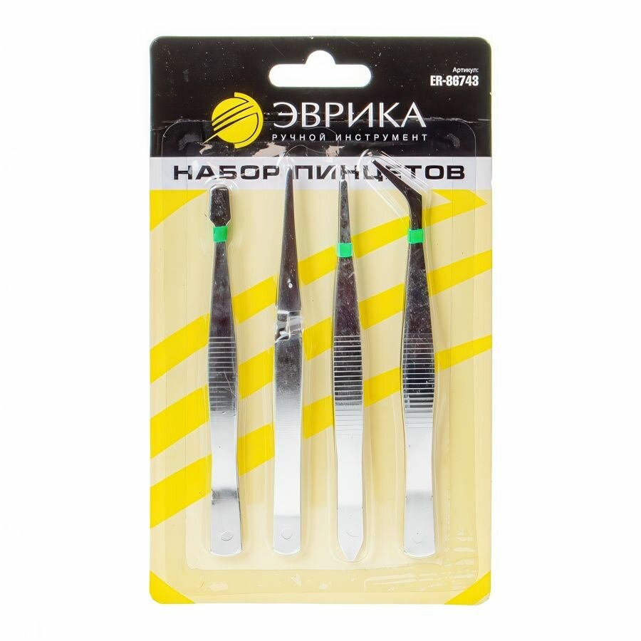 Набор пинцетов монтажных 4 предмета, арт ER86743 эврика