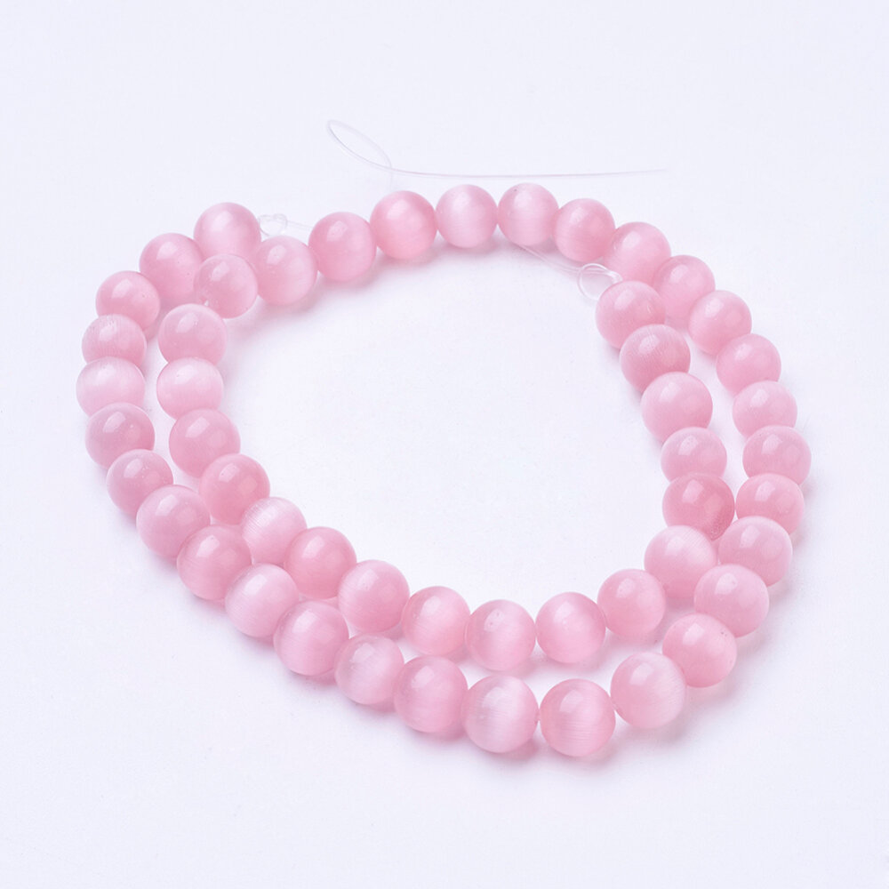 Бусины каменные, кошачий глаз (имитация), бледно-сиренево-розовый, 4мм, 95 шт, низка