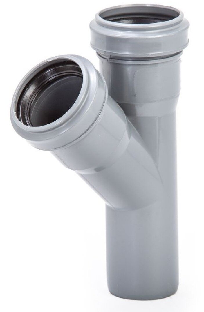 Тройник Lammin / Ламмин для внутренней канализации полипропиленовый, серый, размером 50х40мм/45° / водоснабжение