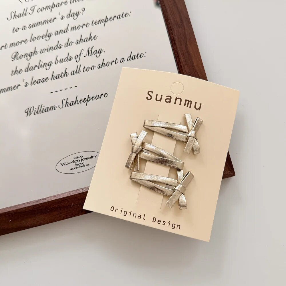 Корейские заколки для волос с бантами и сердечками, 3 шт. Golden bow hairpin