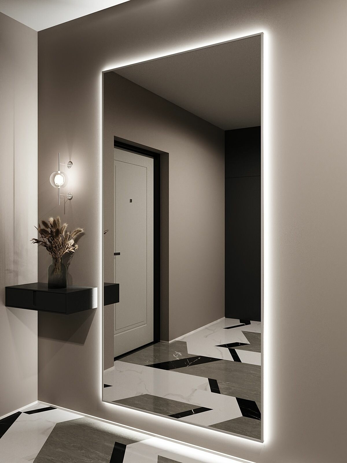 Зеркало настенное 200х100 см. BLX MIRROR с подсветкой в алюминиевой раме. Свет: Холодный белый 6000К, Серебро