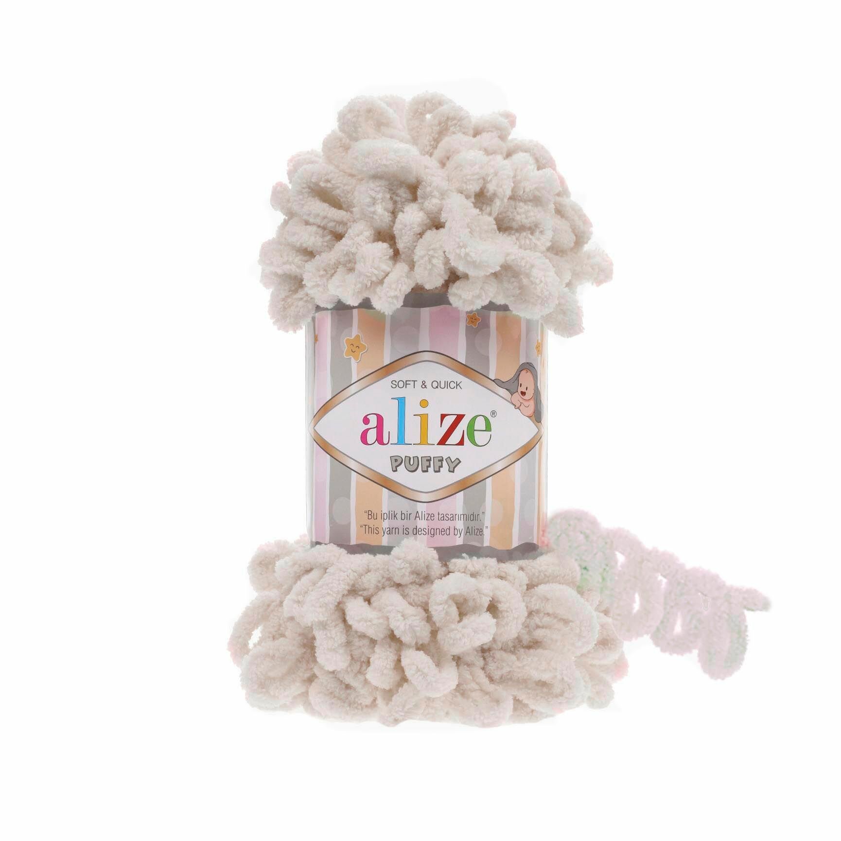 Пряжа для вязания Puffy Alize 1 моток (9 м, 100 гр), цвет 599 слоновая кость