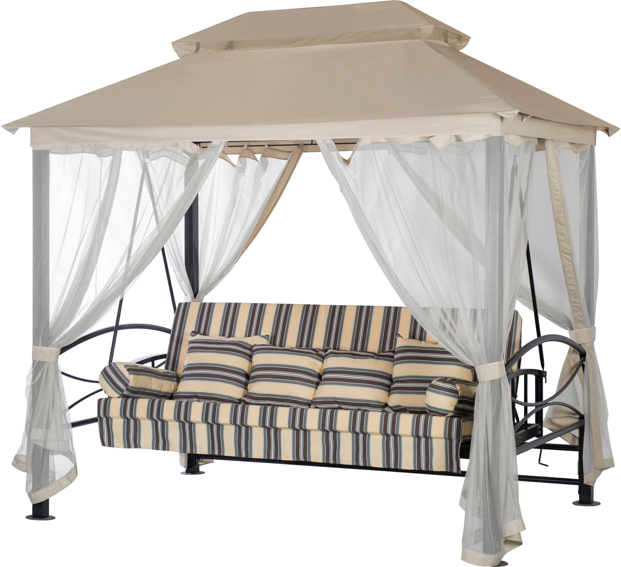 Качели-беседки Удачная Мебель "Амаре 006", бежево-коричневые, 3-местные, антимоскитные, 254×170×245см