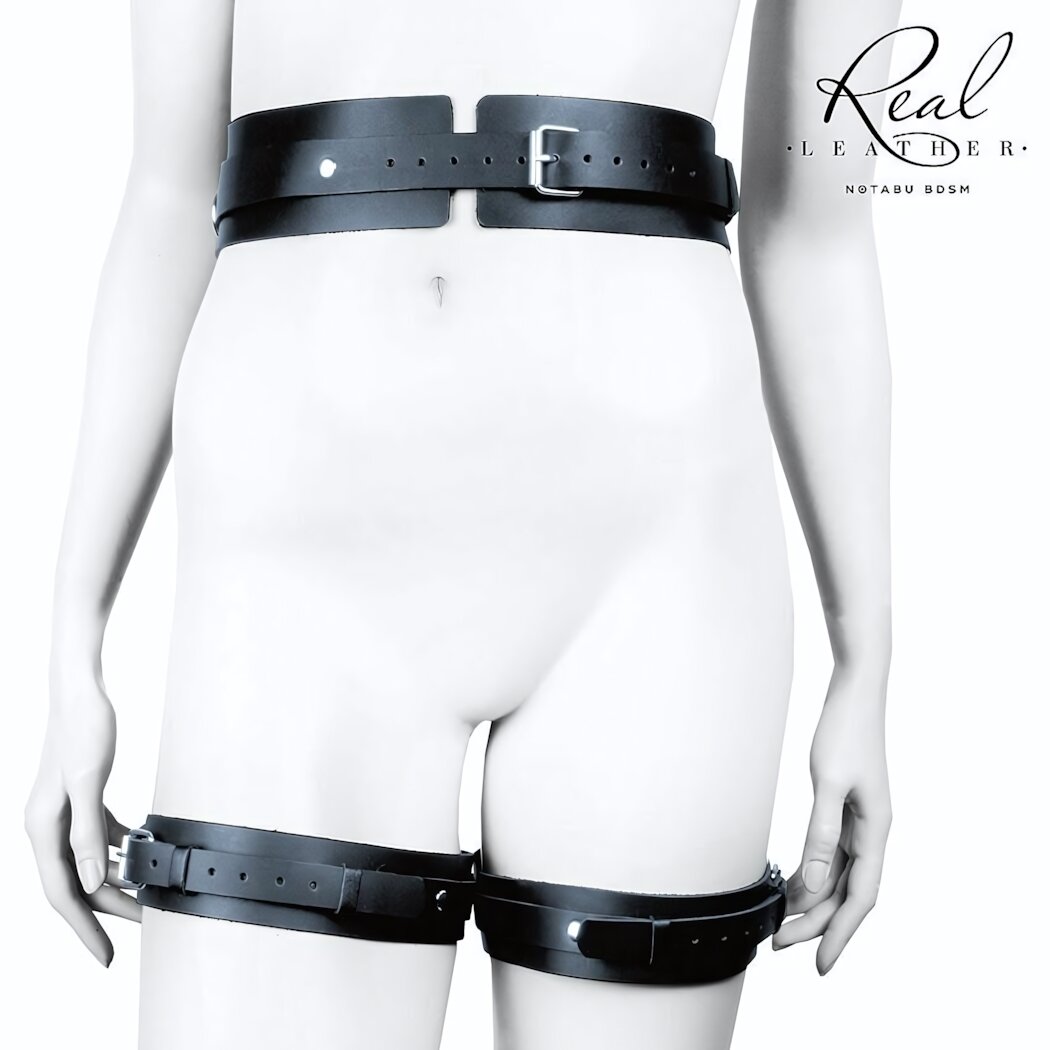 Пояс с гартерами из натуральной кожи, черный, размер L-XL, регулируемый