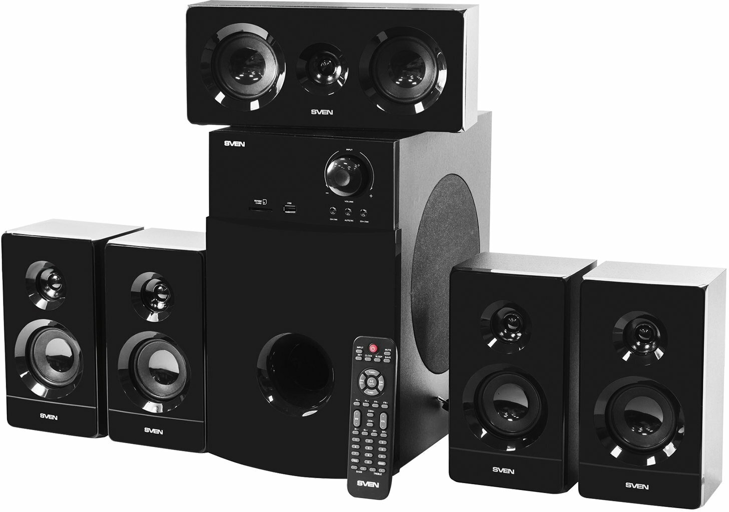 Колонки компьютерные SVEN HT-210, 5.1, 125 Вт, Bluetooth, Optical, Coaxial, FM, дерево, черные, SV-014124