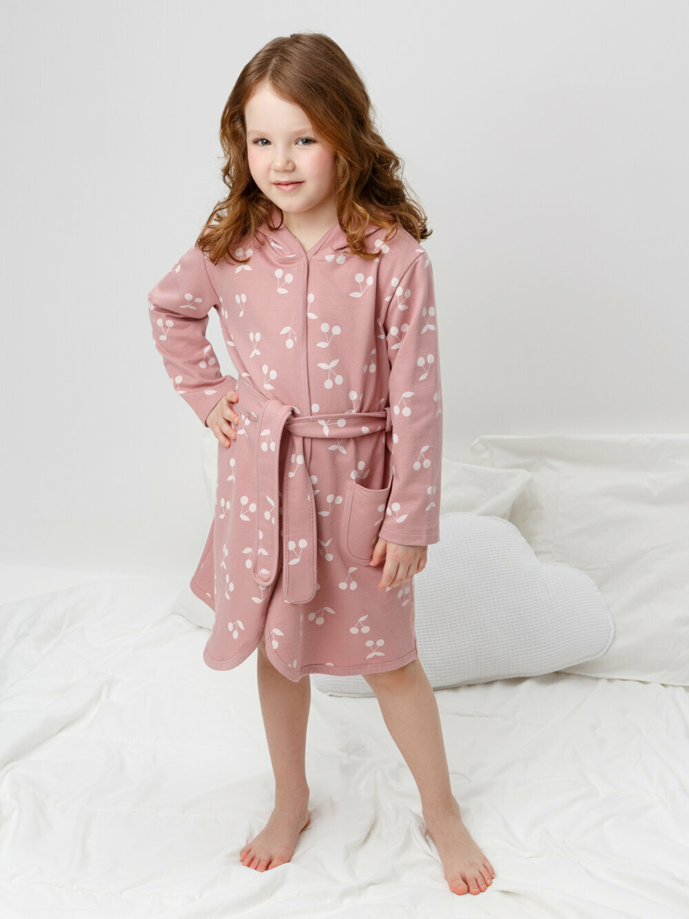 Халат К 5763/серая пудра,крупная вишня