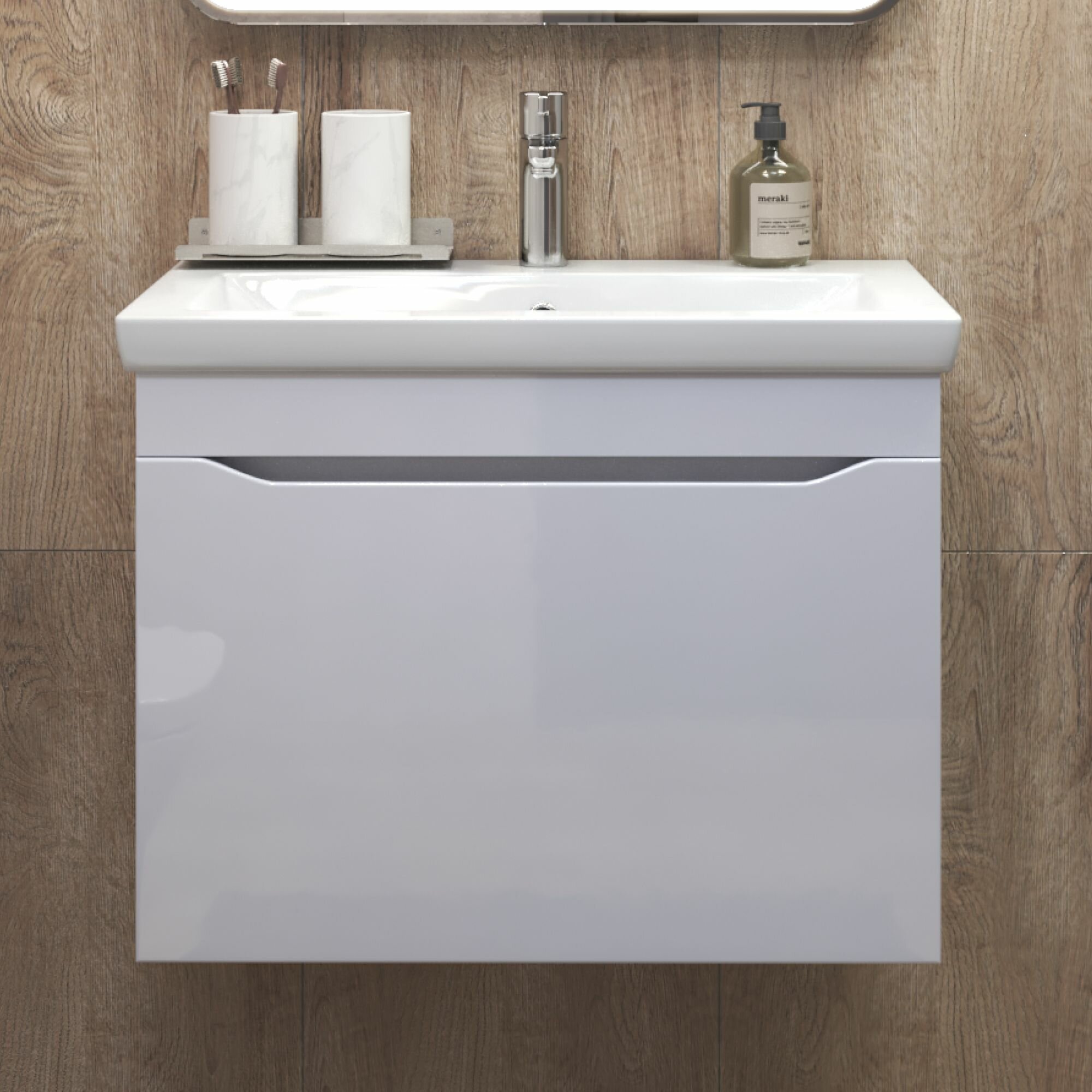 Тумба для ванной комнаты 70 см (без Раковины), подвесная, белый, подходит к раковине Como 70 см