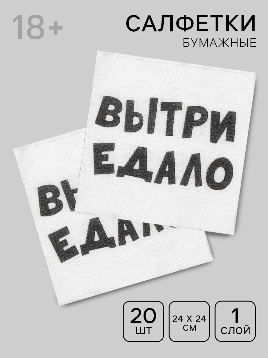 Салфетки бумажные однослойные «ВыТрИ ЕдАлО», 24 х 24 см, 20 шт
