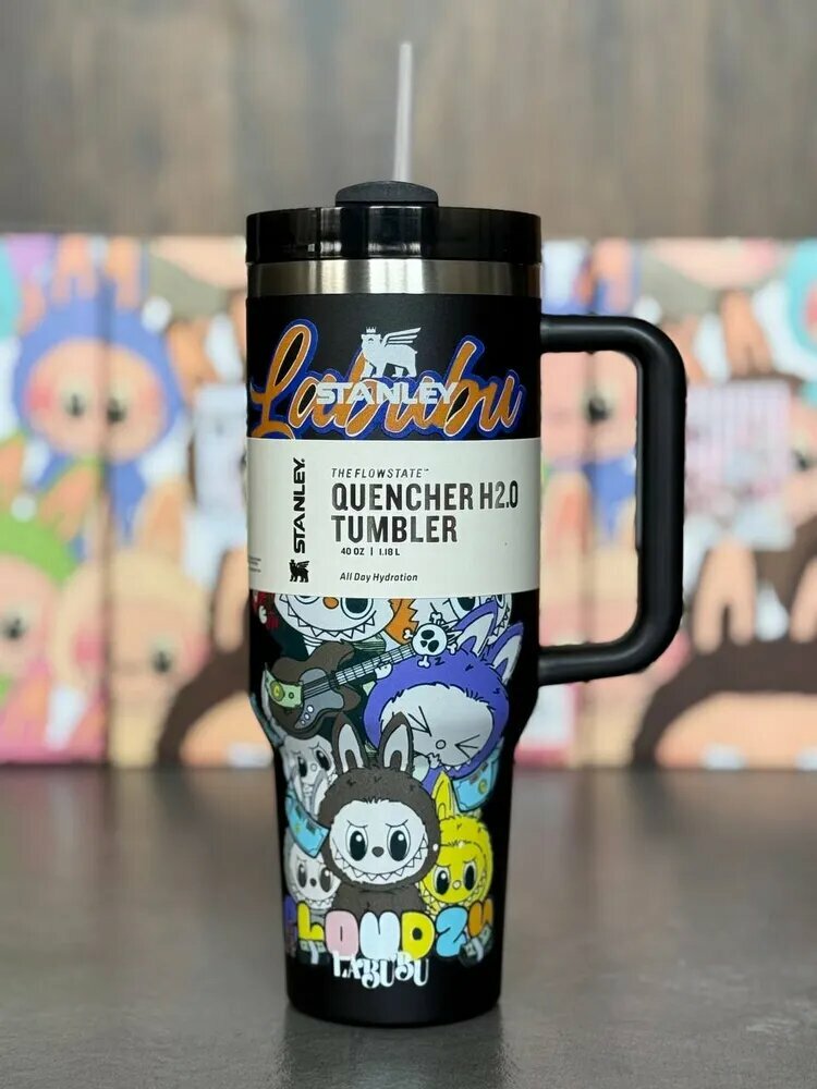 Термокружка с ручкой 40OZ Labubu из нержавеющей стали 1.18 литров