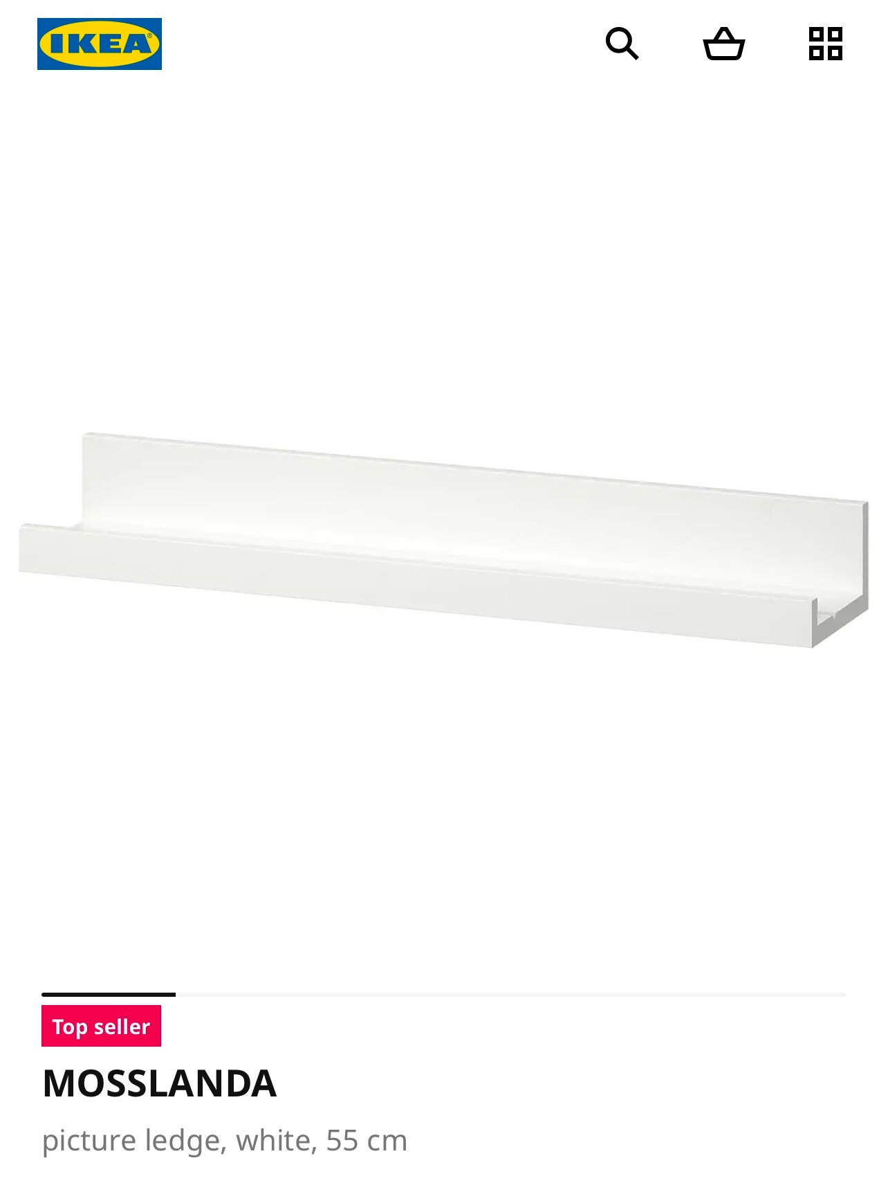 Полка IKEA "Mosslanda", 55 см , настенная, со скрытым креплением, белый