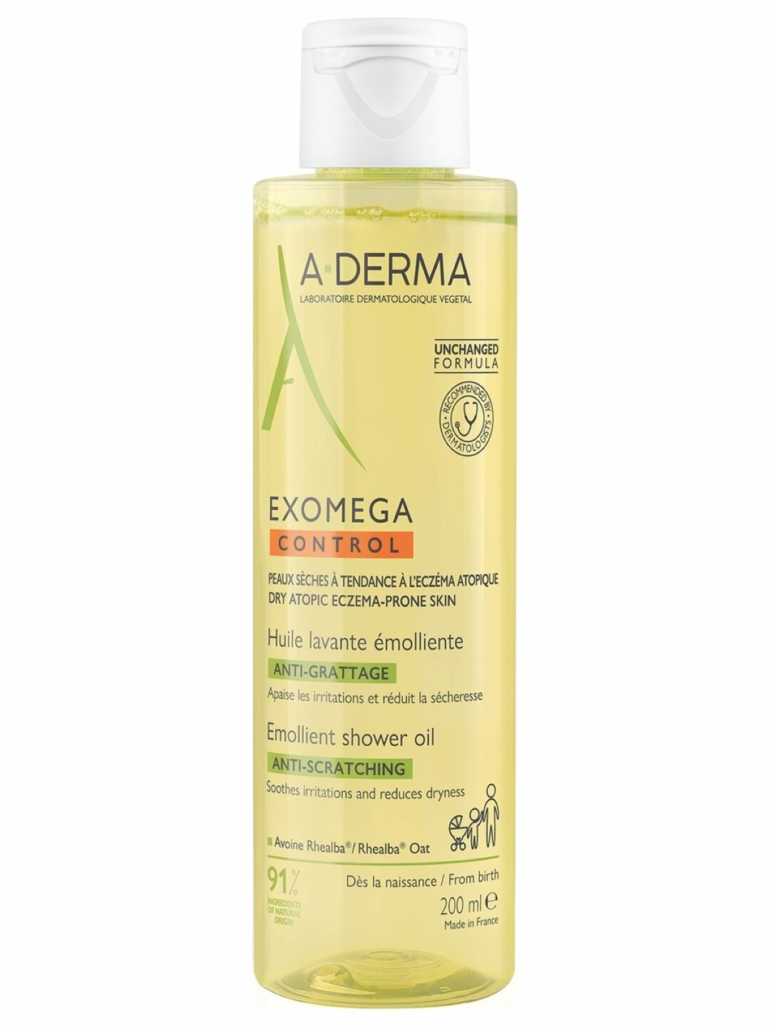 А-дерма экзомега Контрол Смягчающее масло для душа, 200 мл | A-DERMA Exomega Control Emollient Shower Oil