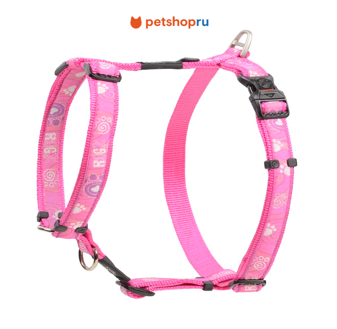 Rogz шлейка "Fancy dress", р-р XL (60-100см), ш: 2,5 см, "Розовая лапка"