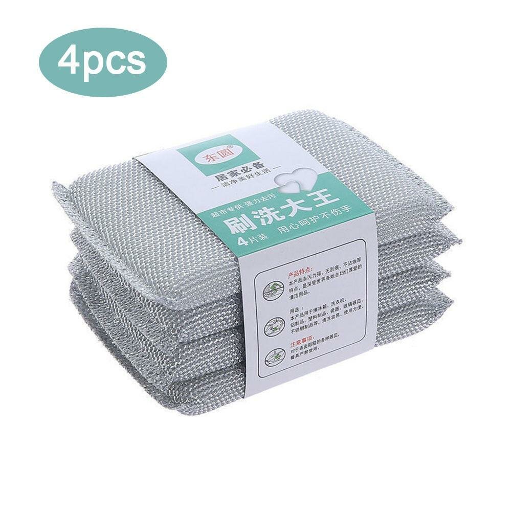 Сетка губка для мытья посуды, узелковая сетка металлические, без моющего средства / Скрабер для посуды / Тряпка для кухни набор 4-ШТ