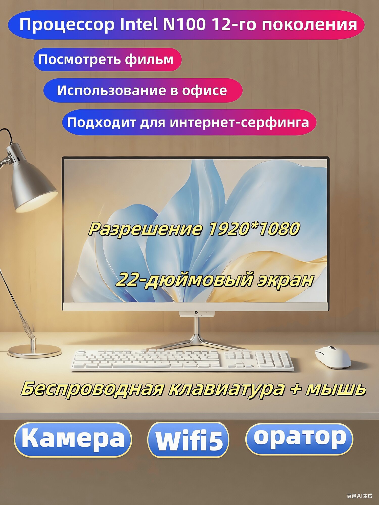 Моноблок 22" готовый к работе: N100/8ГБ/256SSD + Windows 11 + Офис 2016 + клавиатура (50% скидка